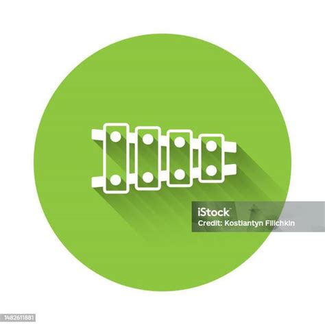 흰색 실로폰 13개의 나무 막대와 긴 그림자 배경으로 분리된 2개의 타악기 망치 아이콘이 있는 악기 녹색 원 버튼 벡터 교육에 대한 스톡 벡터 아트 및 기타 이미지 Istock