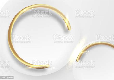 깨끗한 배경에 빛나는 조명 효과가있는 우아한 흰색 원과 3d 골든 링 1위에 대한 스톡 벡터 아트 및 기타 이미지 1위 3차원 형태 곡선 Istock