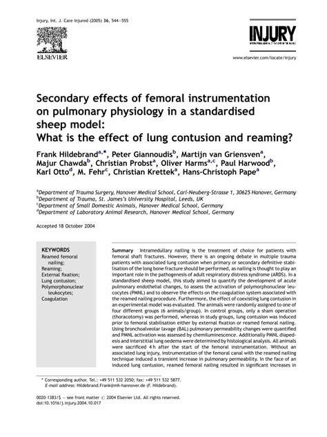 Pdf Secondary Effects Of Femoral Instrumentation On Pulmonary