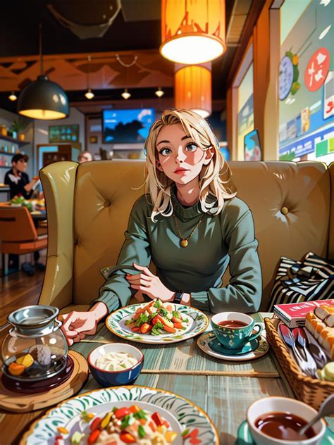 Иллюстрация девушки в ресторане Girl Generation Leonardo