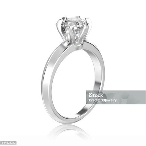 3d 일러스트 절연 화이트 골드 또는 실버 전통적인 솔리테어 참여 다이아몬드 반지 반사와 0명에 대한 스톡 사진 및 기타 이미지 0명 결혼식 굴절 Istock