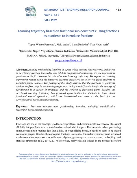 Pdf Learning Trajectory Based On Fractional Sub Constructs Using Fractions As Quotients To