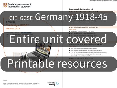 IGCSE History CIE Germany 1918 45 Depth Study B Teaching Resources