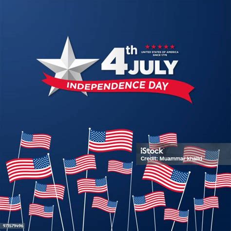 7 월 4 일 미국 독립 기념일 인사말 파란색 배경 디자인 넷째의 7 월입니다 인사말 카드 배너 전단지로 사용할 수 7월에 대한 스톡 벡터 아트 및 기타 이미지 Istock