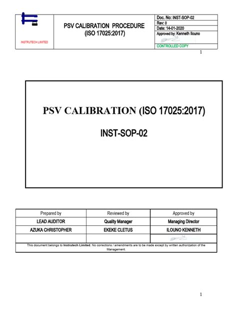 12 0 Psv Calibration Procedure Download Free Pdf Calibration Gases