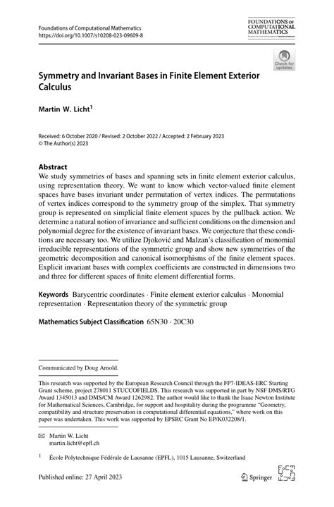 Pdf Symmetry And Invariant Bases In Finite Element Exterior Calculus