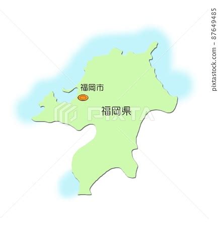 日本九州地區福岡縣地圖與海和綠色的陰影 插圖素材 87649485 PIXTA圖庫