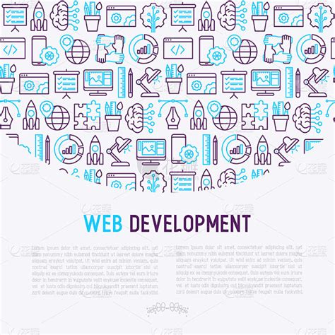 网页开发概念与细线图标的编程，平面设计，移动应用程序，策略，人工智能，优化，分析。矢量插图的网页。