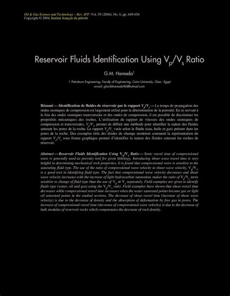 Pdf Reservoir Fluids Identification Using Vpvs Ratio Dokumentips