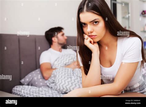 Happy Couple Having Fun In Bed Intimate Sensual Young Couple In