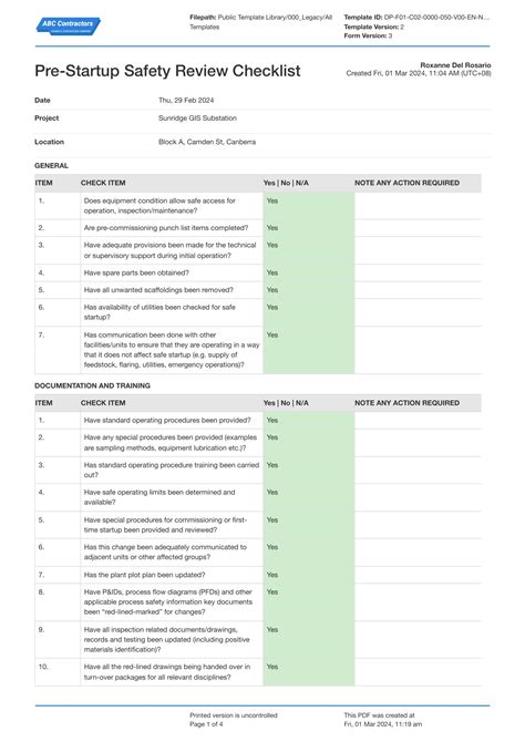 Pre Startup Safety Review Checklist Better Than PDF Or Doc