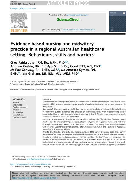 Pdf Evidence Based Nursing And Midwifery Practice In A Regional