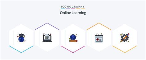 online learning 25 filledline icon pack including apps result notes