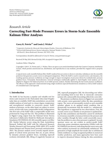 Pdf Correcting Fast Mode Pressure Errors In Storm Scale Ensemble Kalman Filter Analyses