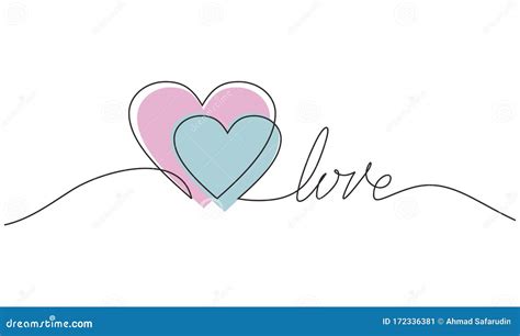 Continuous One Line Drawing Of Love Typography Lettering Script Design