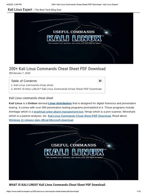 200 Kali Linux Commands Cheat Sheet Pdf Download Kali Linux Expert