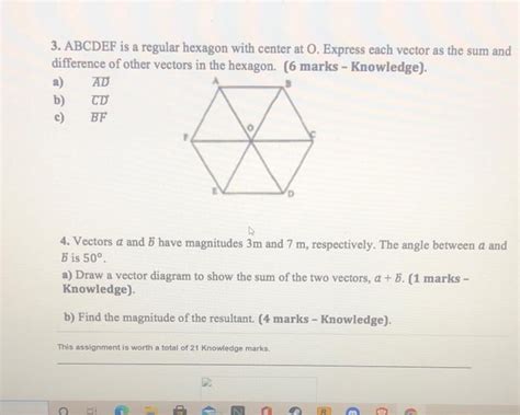solved 3 abcdef is a regular hexagon with center at o