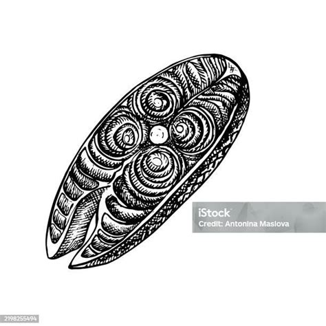 도살된 붉은 생선 조각 손으로 그린 벡터 그래픽 일러스트레이션입니다 해산물의 흑인과 백인 이미지입니다 배경과 분리됩니다 메뉴 요리책 패키지 라벨 등에 적합합니다 0명에 대한