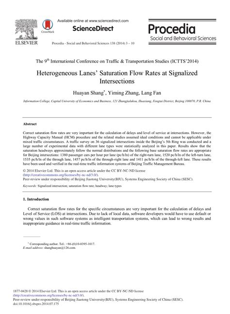 Pdf Heterogeneous Lanes Saturation Flow Rates At Signalized