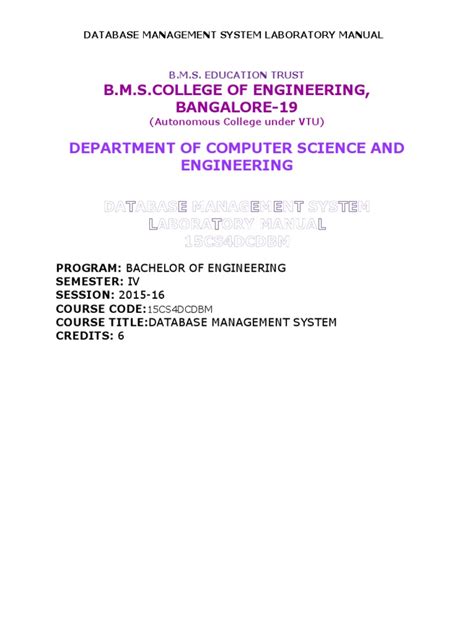 Dbms Lab Manual 7 2 2016 Pdf Relational Model Databases