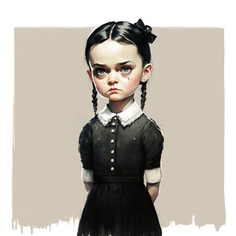 Cute Illustration Of A Gothic Girl With Two Braids Looking At The