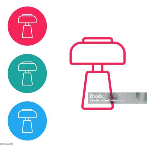 흰색 배경에 격리된 빨간색 선 테이블 램프 아이콘입니다 책상 램프 원 버튼에 아이콘을 설정합니다 벡터 0명에 대한 스톡 벡터 아트 및 기타 이미지 Istock