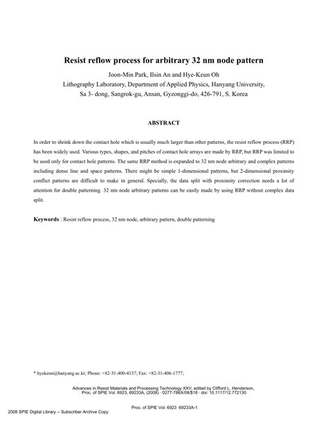 Pdf Resist Reflow Process For Arbitrary 32 Nm Node Pattern Art No 69233a