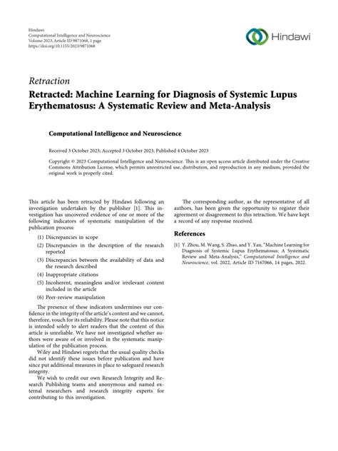 Pdf Retracted Machine Learning For Diagnosis Of Systemic Lupus
