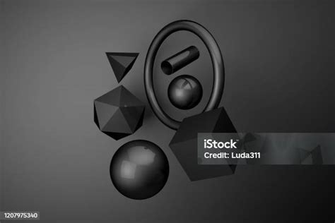검은 색 배경에 추상기하학적 모양의 3d 렌더링 미니멀한 개념 볼 토러스 큐브 파이프 플라톤 피라미드 이코사 3차원 형태에 대한 스톡 사진 및 기타 이미지 Istock