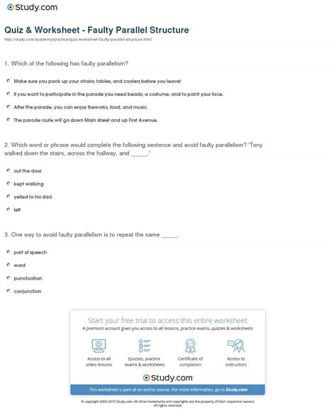 Quiz Worksheet Faulty Parallel Structure Study Db Excel