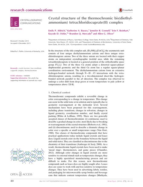 Pdf Crystal Structure Of The Thermochromic Bis­di­ethyl­ammonium Tetra­chlorido­cuprateii