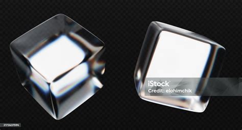 Glass Cubes With Refraction And Holographic Effect Isolated On Black
