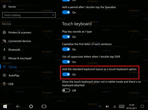 enable standard layout in touch keyboard in windows 10