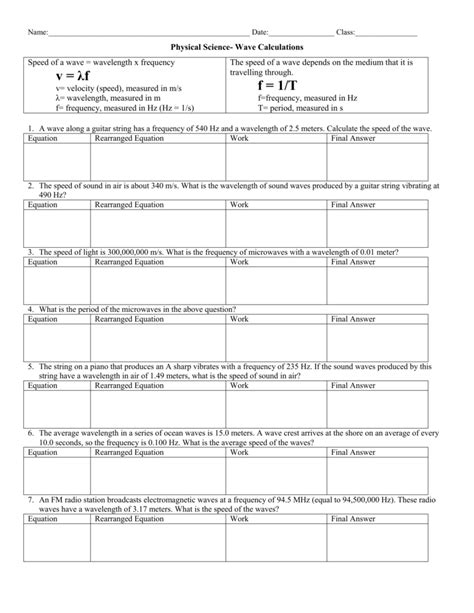 Physical Science Worksheets Answers Printable Pdf Template