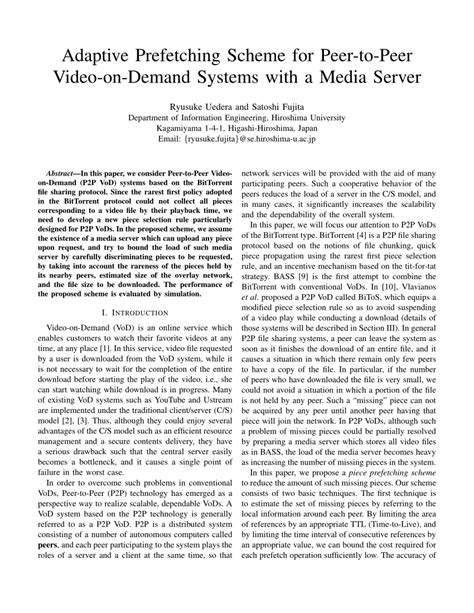 Pdf Adaptive Prefetching Scheme For Peer To Peer Video On Demand
