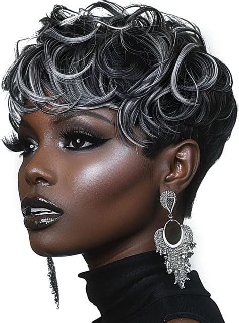 Short Wigs For Black Women Grey Pixie Cut Wigs For Women