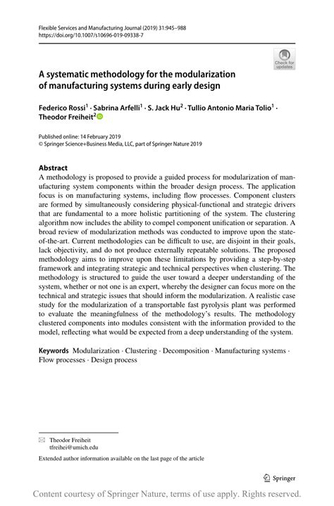 A Systematic Methodology For The Modularization Of Manufacturing Systems During Early Design
