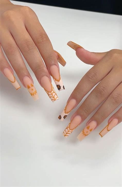 40 Cute Halloween Nail Designs Matte Halloween French Tip Acrylic