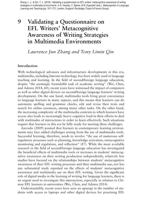 Pdf Validating A Questionnaire On Efl Writers Metacognitive Awareness Of Writing Strategies