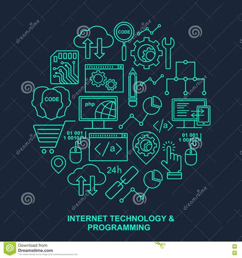 internet technology and programming round shape background with place