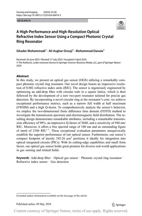 A High Performance And High Resolution Optical Refractive Index Sensor