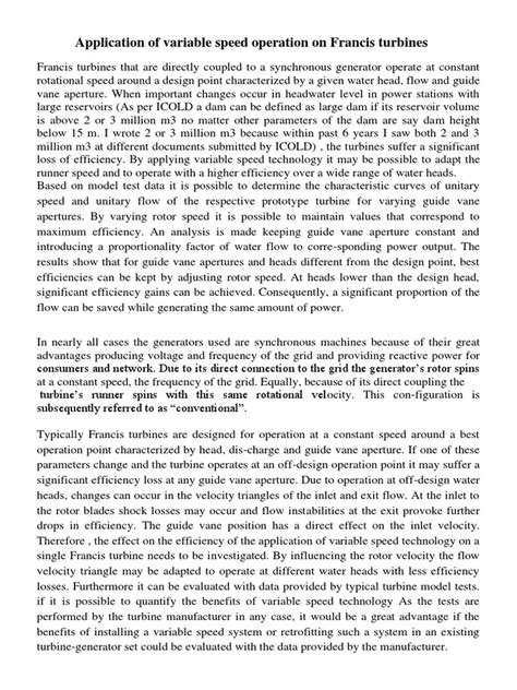 Variable Speed Operation On Francis Turbines Pdf Turbine Electric Generator