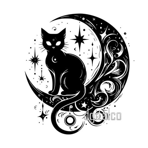 Gothic Vector Art Cat On The Moon Black Cat Art Cat Art Vector Drawing