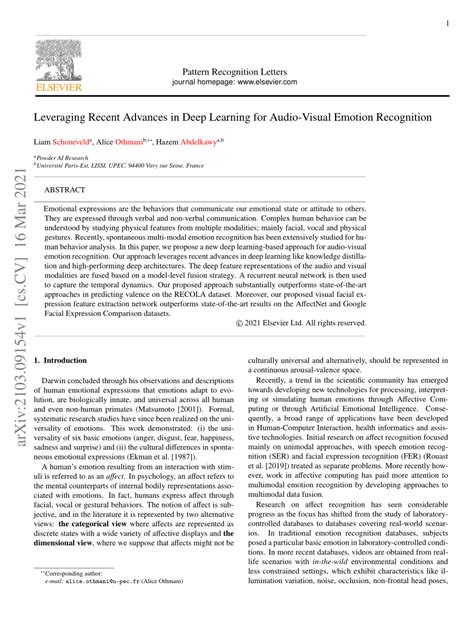 Pdf Leveraging Recent Advances In Deep Learning For Audio Visual Emotion Recognition