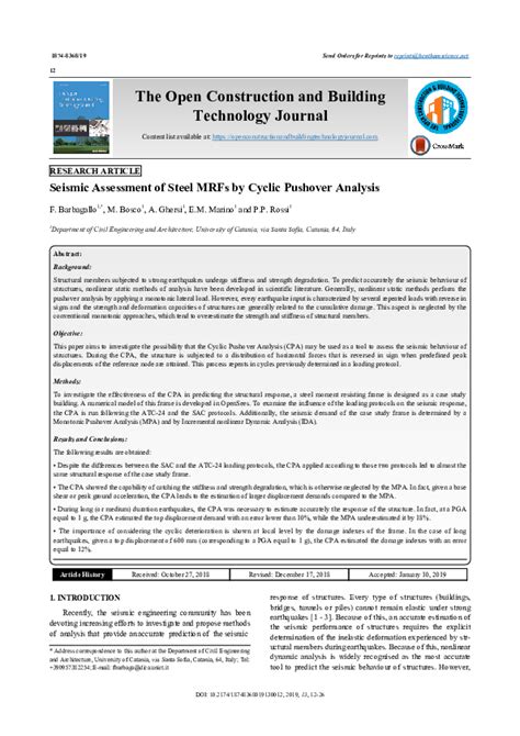 Pdf Seismic Assessment Of Steel Mrfs By Cyclic Pushover Analysis