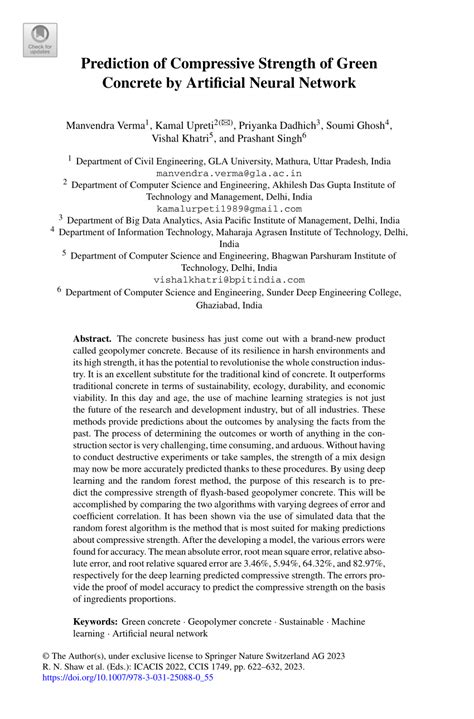 Pdf Prediction Of Compressive Strength Of Green Concrete By Artificial Neural Network