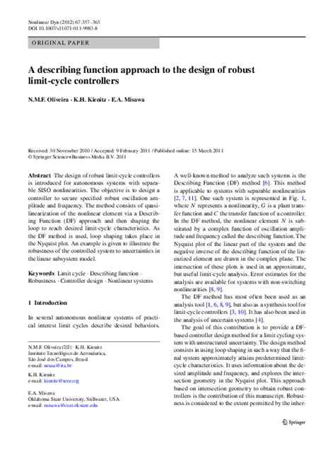 pdf a describing function approach to the design of robust limit