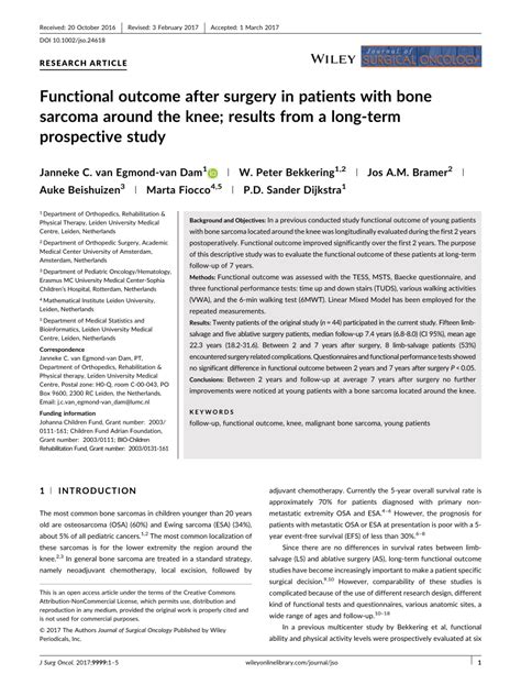 Pdf Functional Outcome After Surgery In Patients With Bone Sarcoma Around The Knee Results