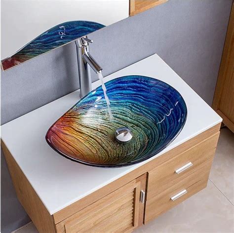 Rainbow Glass Basin Art Basin Tempered Glass Basin Countertop