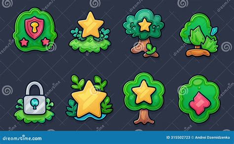a set of game map buttons isolated on a white background modern cartoon illustration of a level